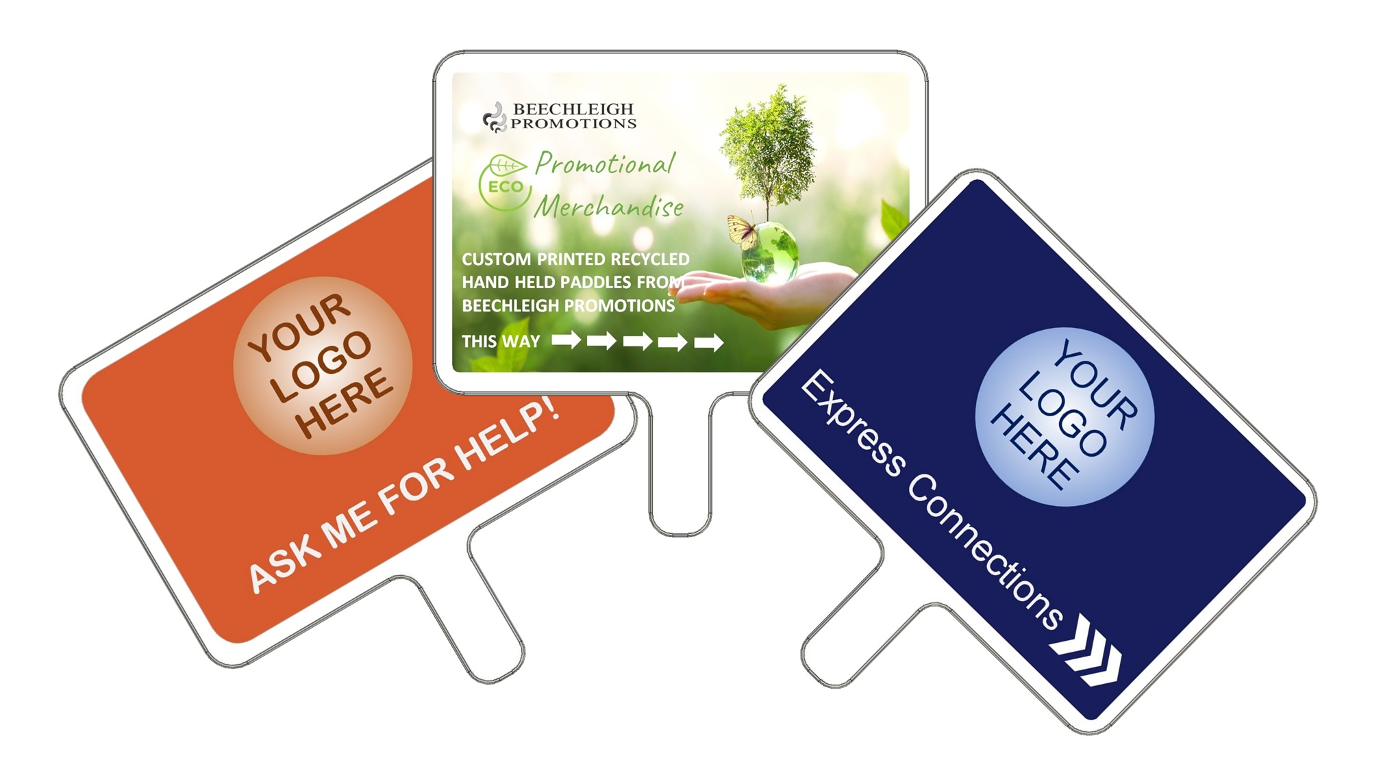 Recycled Plastic Custom Printed Handheld Paddles - Beechleigh Promotions